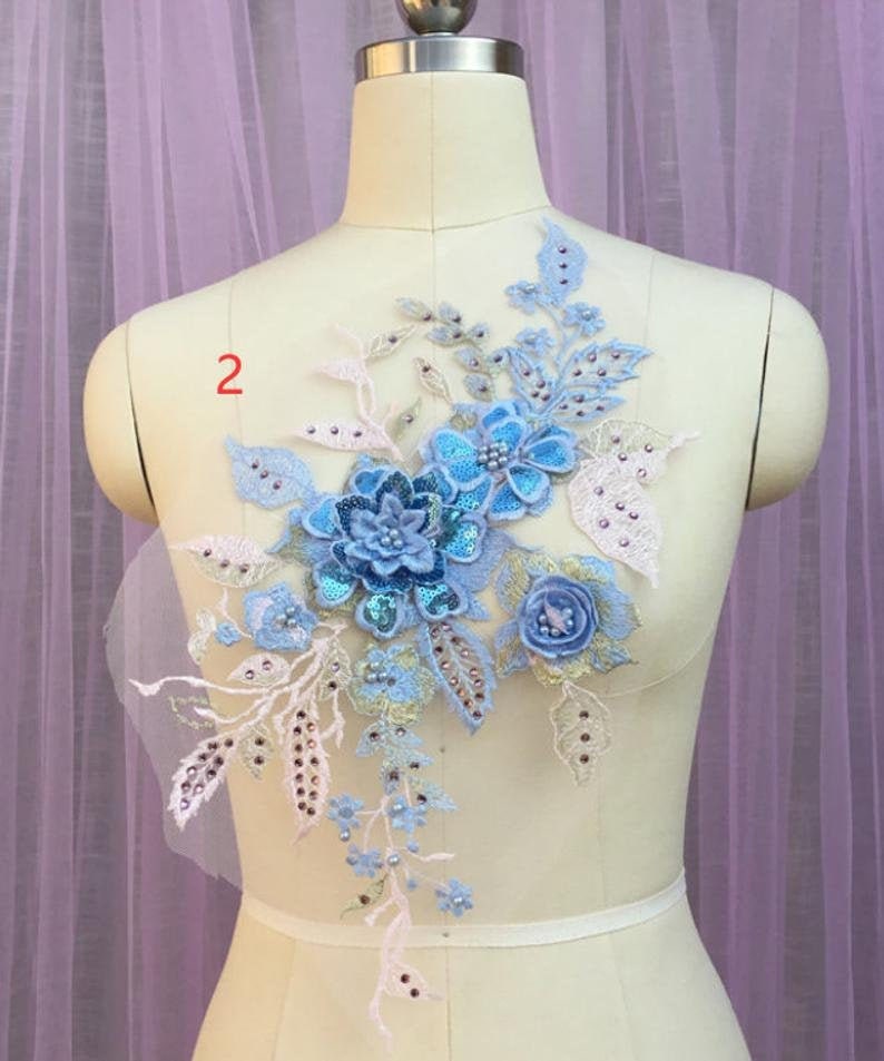 8 Colors 1 Pc 3d Pink Flower Lace Applique Bead Flower Embroidery ...