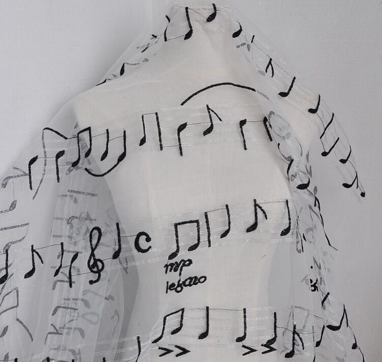 Ivory Music Note Embroidered Lace Fabric Musical Notes Tulle | Etsy