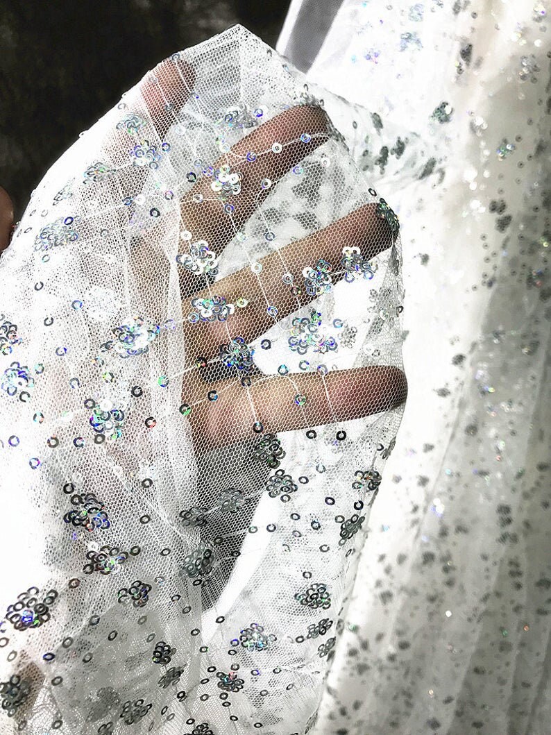Sequined Rhinestone Embroidery Lace Fabric Rhinestone Soft White Tulle ...