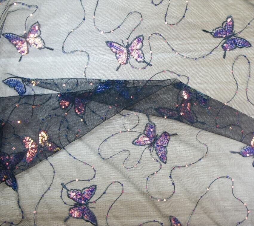 Butterfly Fabric, Soft Tulle Butterflies Embroidered Lace Fabric ...