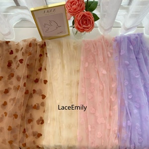 Purple Love Flocking Lace Fabric Pink Heart Flocked Tulle for Tutu ...