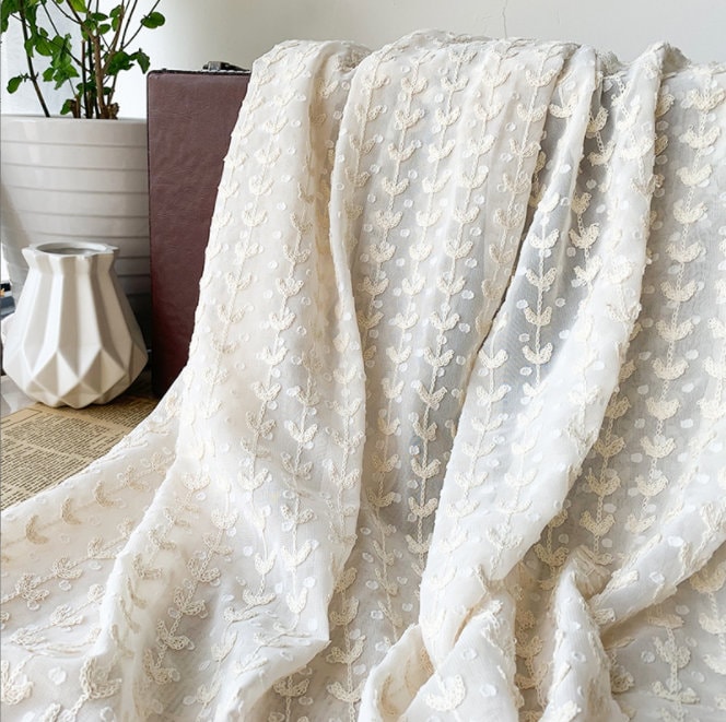 Flower Embroidery Beige Chiffon Fabric Crochet Soft Chiffon - Etsy