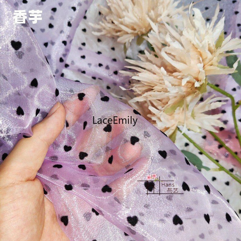 Black Love Heart Flocked Organza Lace Fabric Heart Organza - Etsy