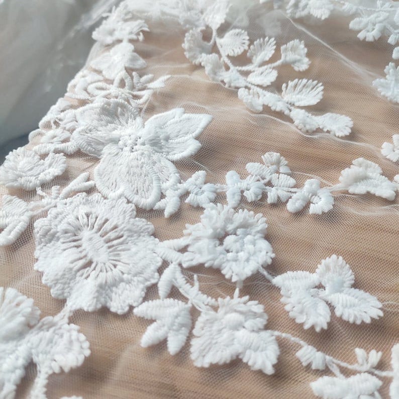 1 Yard 3D Flower Embroidered Lace Fabric Floral Ivory Tulle - Etsy