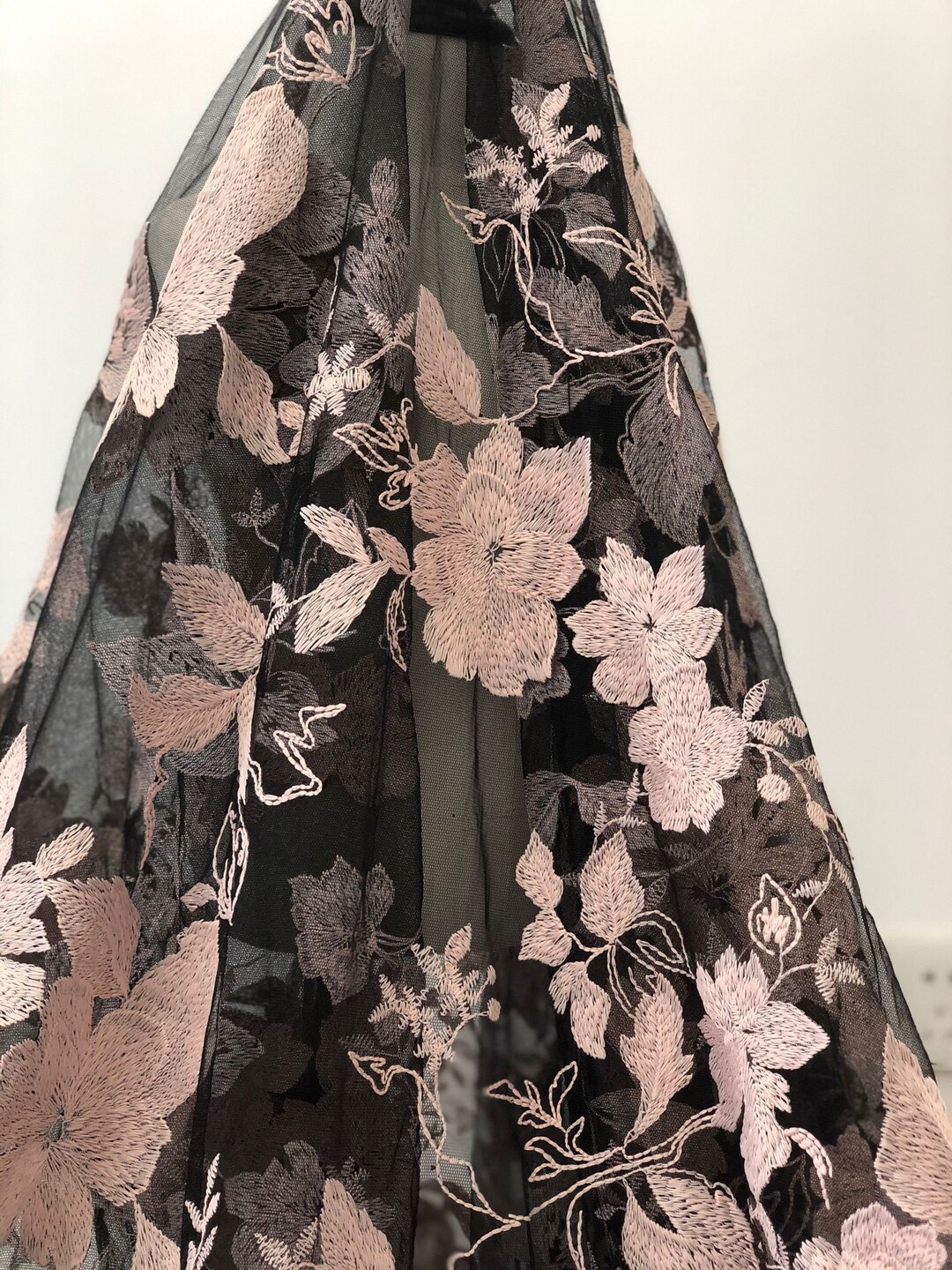 3D Plum Tree Embroidered Lace Fabric Flower Embroidery Lace Mesh Tulle ...