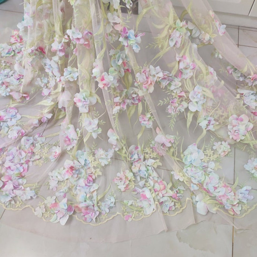 51 "breit Bunte 3D Blume bestickte Spitze Stoff rosa Alice Tüll ...