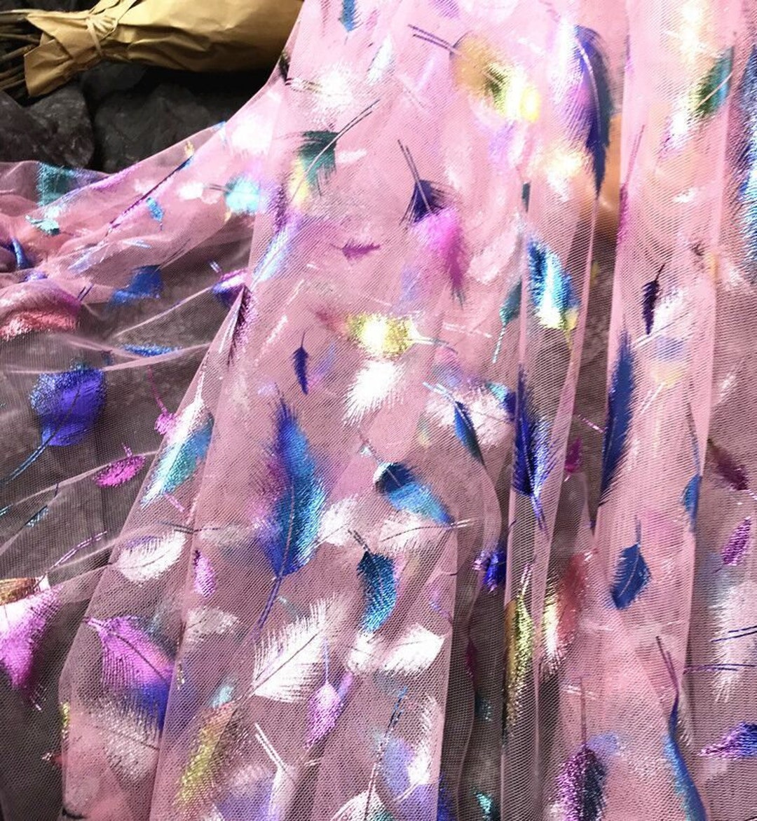 4 Colors Colorful Gradien Feathers Lace Fabric Ombre Feather Tulle Lace ...