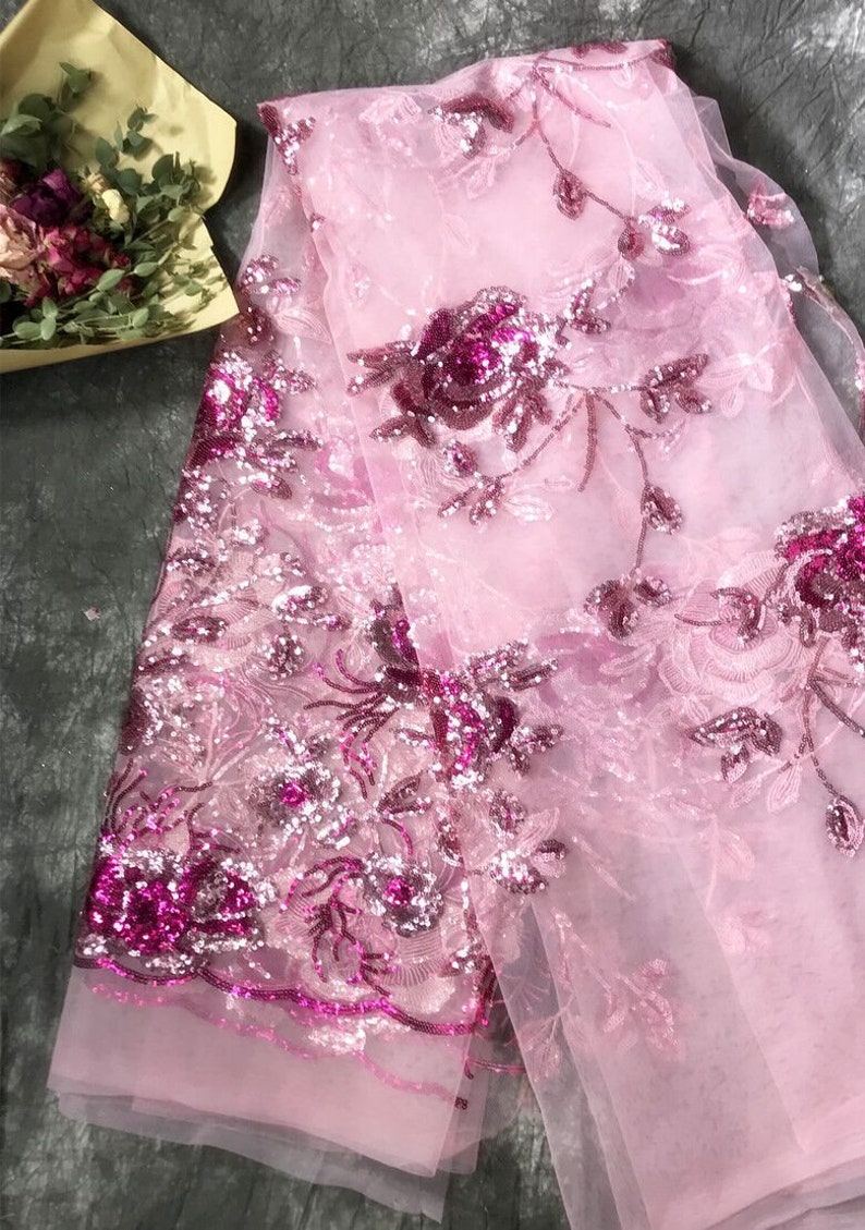 Gorgeous Sequin Flower Embroidery Lace Fabric Sequin Rose - Etsy