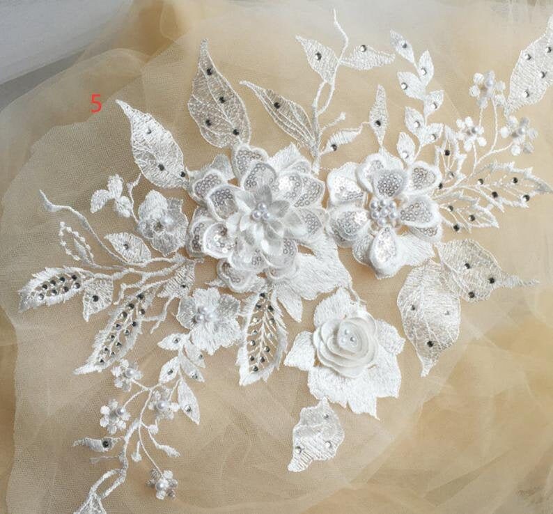 8 Colors 1 Pc 3d Pink Flower Lace Applique Bead Flower Embroidery ...