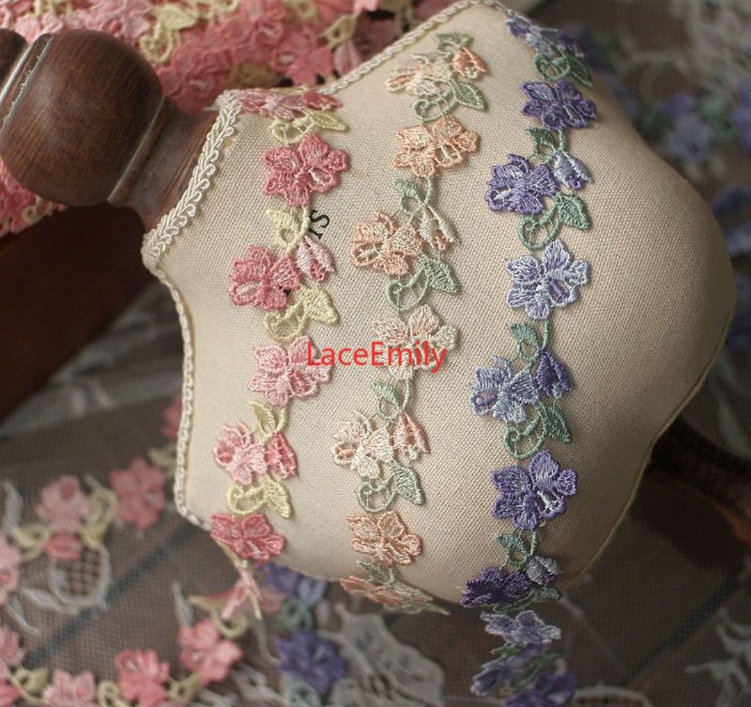 2 Yards Exquisite Flower Embroidery Lace Trim Colorful Floral Crochet ...