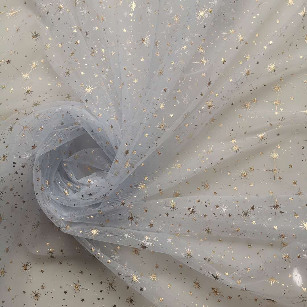 Gold Glitter Star Lace Fabric Silver Star Soft Tulle Fabric for Girl ...