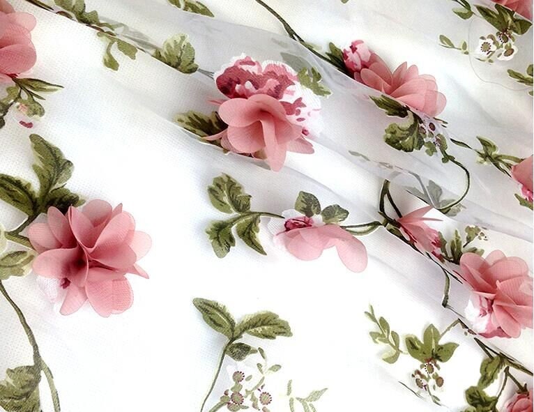 Pink Flower Chiffon Fabric 3D Floral Lace Fabric Organza Lace | Etsy
