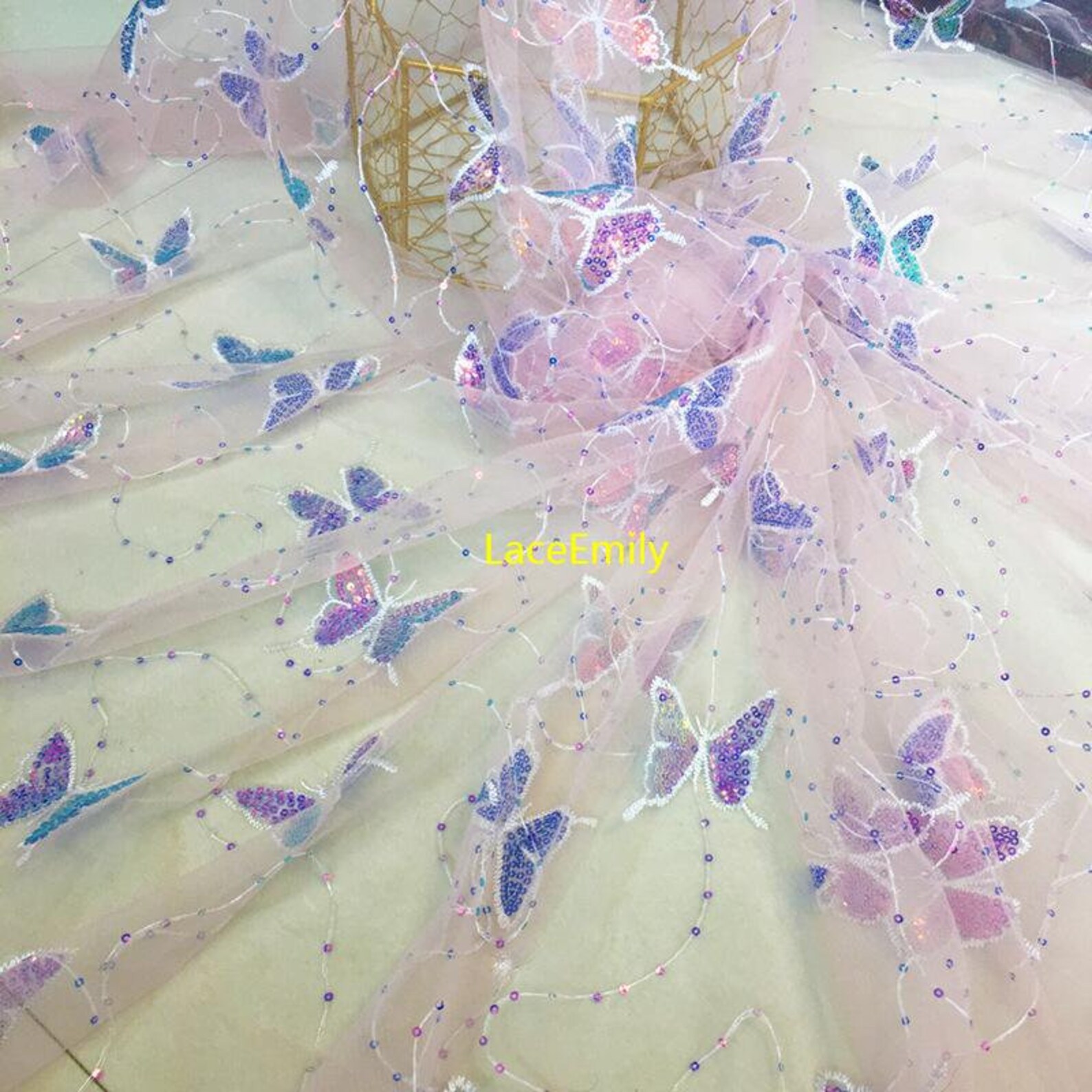 Butterfly Fabric, Soft Tulle Butterflies Embroidered Lace Fabric ...