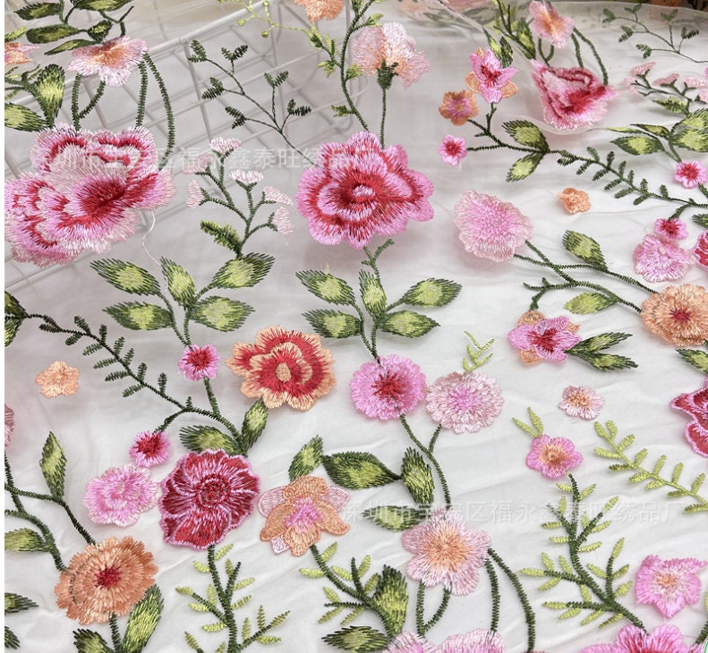 5 Colors Colorful Flowers Lace Fabric Floral Embroidery Soft - Etsy
