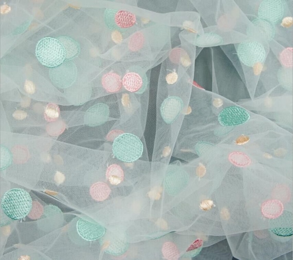 Colorful Dot Lace Fabric Polka Dot Mesh Embroidery Fabric | Etsy