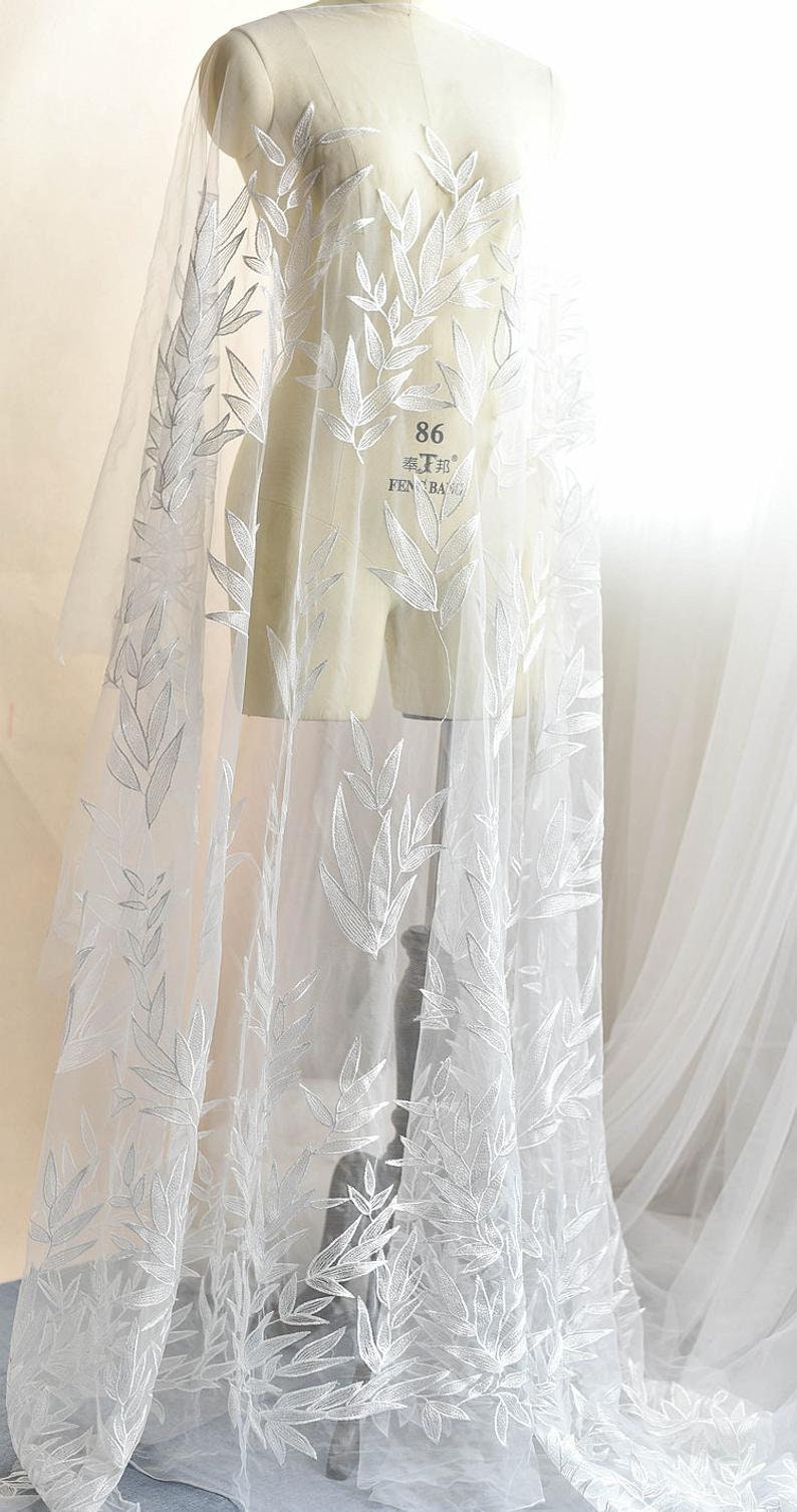 Bamboo Leaf Embroidery Lace Fabric Leaf Tulle Fabric for Girl Dress ...