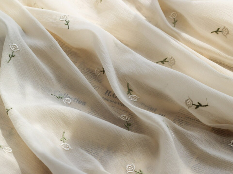 3D Flower Embroidery Chiffon Fabric Small Floral Apricot - Etsy