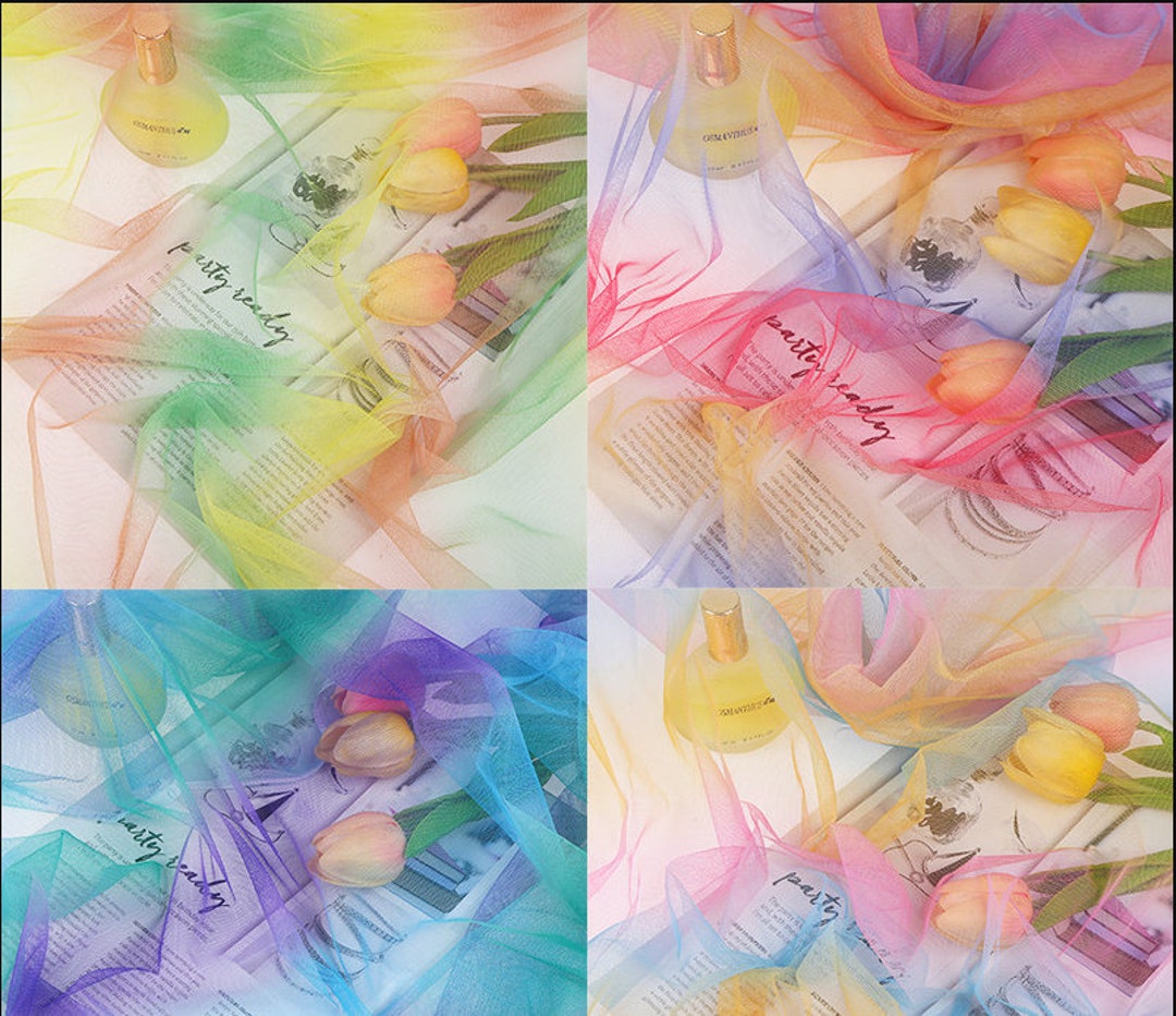 6 Colors Gradient Rainbow Lace Fabric Soft Mesh Tulle Fabric for ...