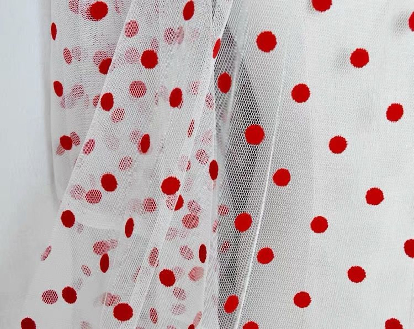 Red black flocking dot Lace fabric embroidery dot tulle lace | Etsy