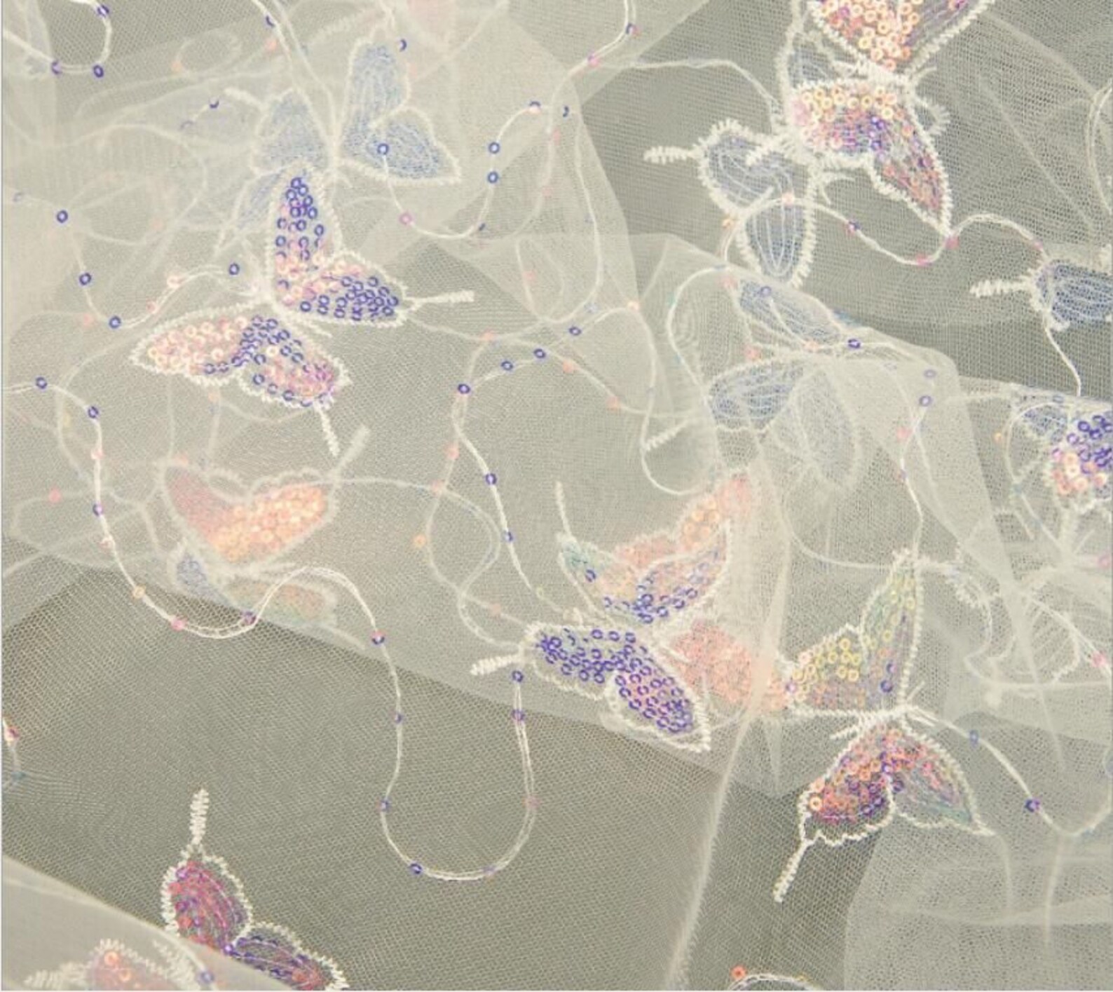 Butterfly Fabric, Soft Tulle Butterflies Embroidered Lace Fabric ...