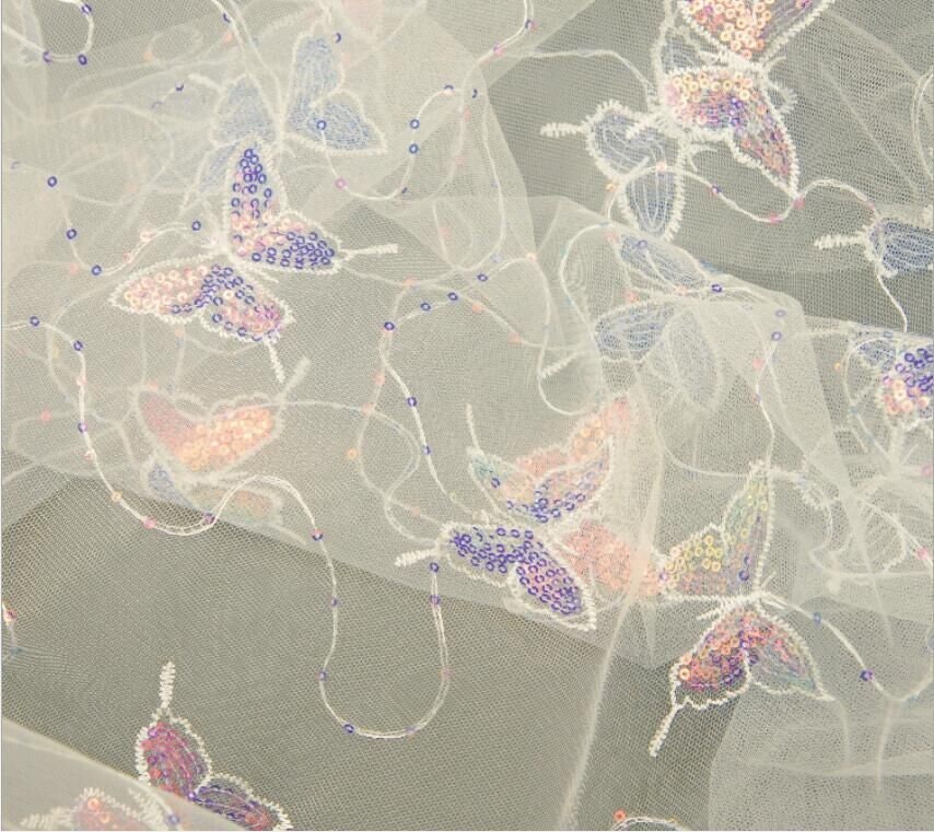 Butterfly Fabric, Soft Tulle Butterflies Embroidered Lace Fabric ...