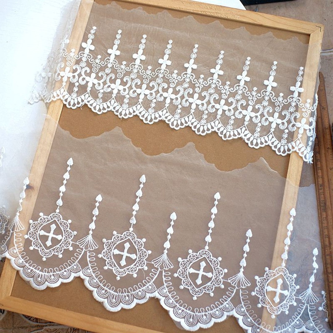 2 Yards Off white Mesh Stickerei Alice Spitzenborte, Blumen Tüll Spitze ...
