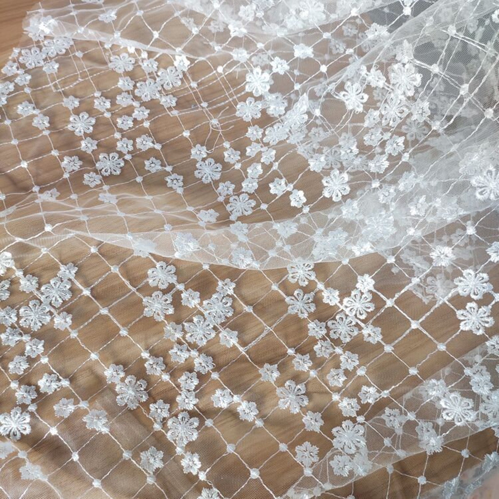3D flower Embroidered Lace Fabric Floral mesh Tulle Fabric For | Etsy