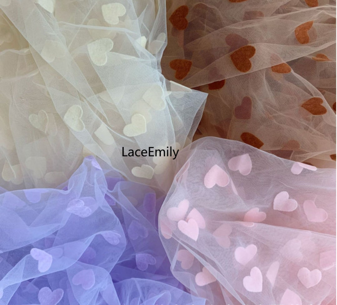 Purple Love Flocking Lace Fabric Pink Heart Flocked Tulle for Tutu ...