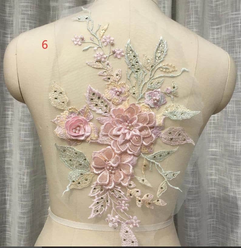 8 Colors 1 Pc 3d Pink Flower Lace Applique Bead Flower Embroidery ...