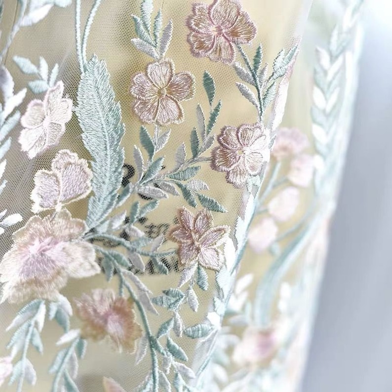 Colorful Flower Embroidery Lace Fabric Flowers Leaves Tulle Fabric for ...