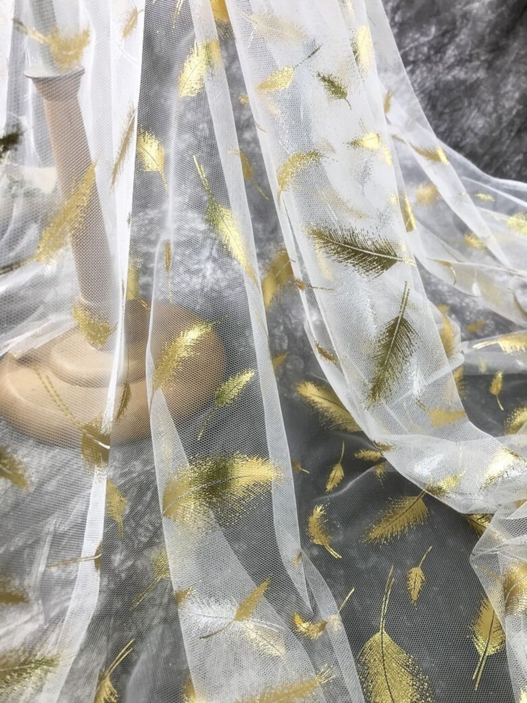 15 Colors Golden Feather Lace Fabric Feather Pattern Soft Mesh Tulle ...