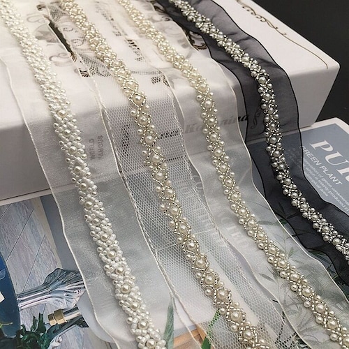 1 Yard Off-white Pearl Beaded Lace Trim Wedding Dress Belt - Etsy