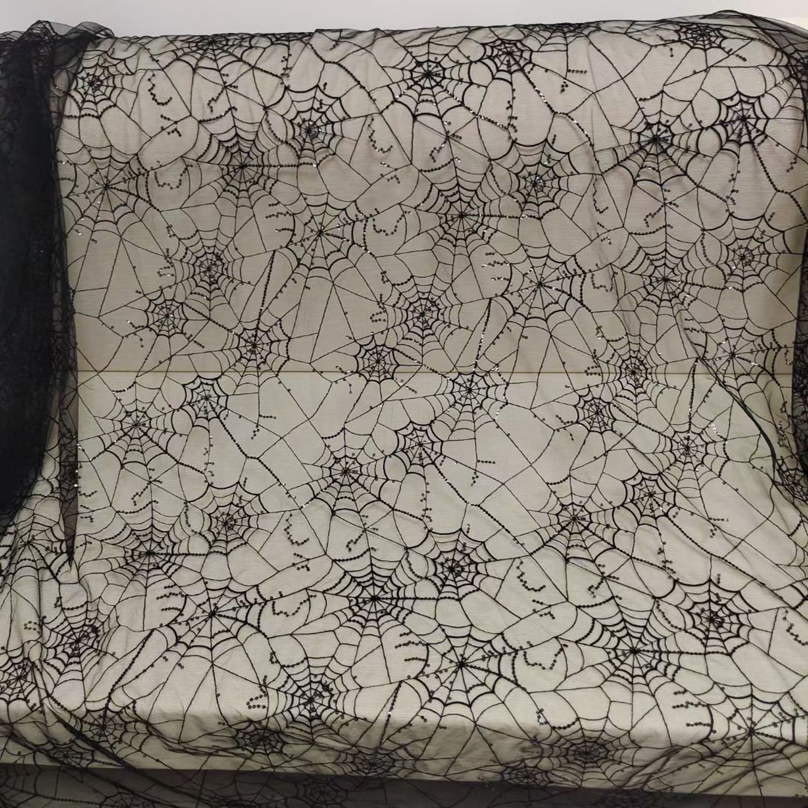 Black Spider Web Lace Fabric Black Sequin Embroidery Tulle Fabric for ...