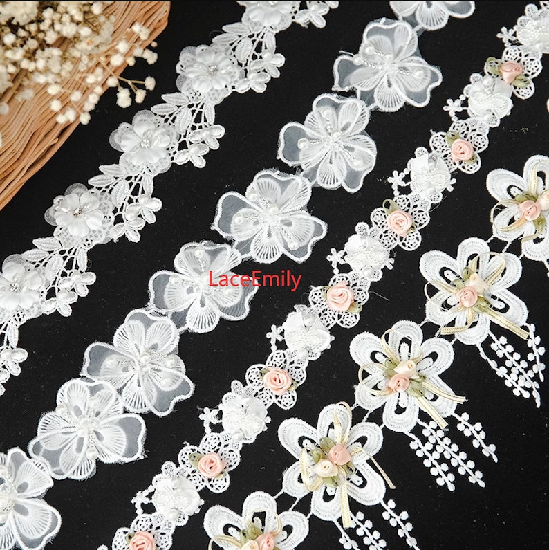 1 Yards Beautiful 3D Flower Embroidery Lace Trim Floral Lace Trim for ...