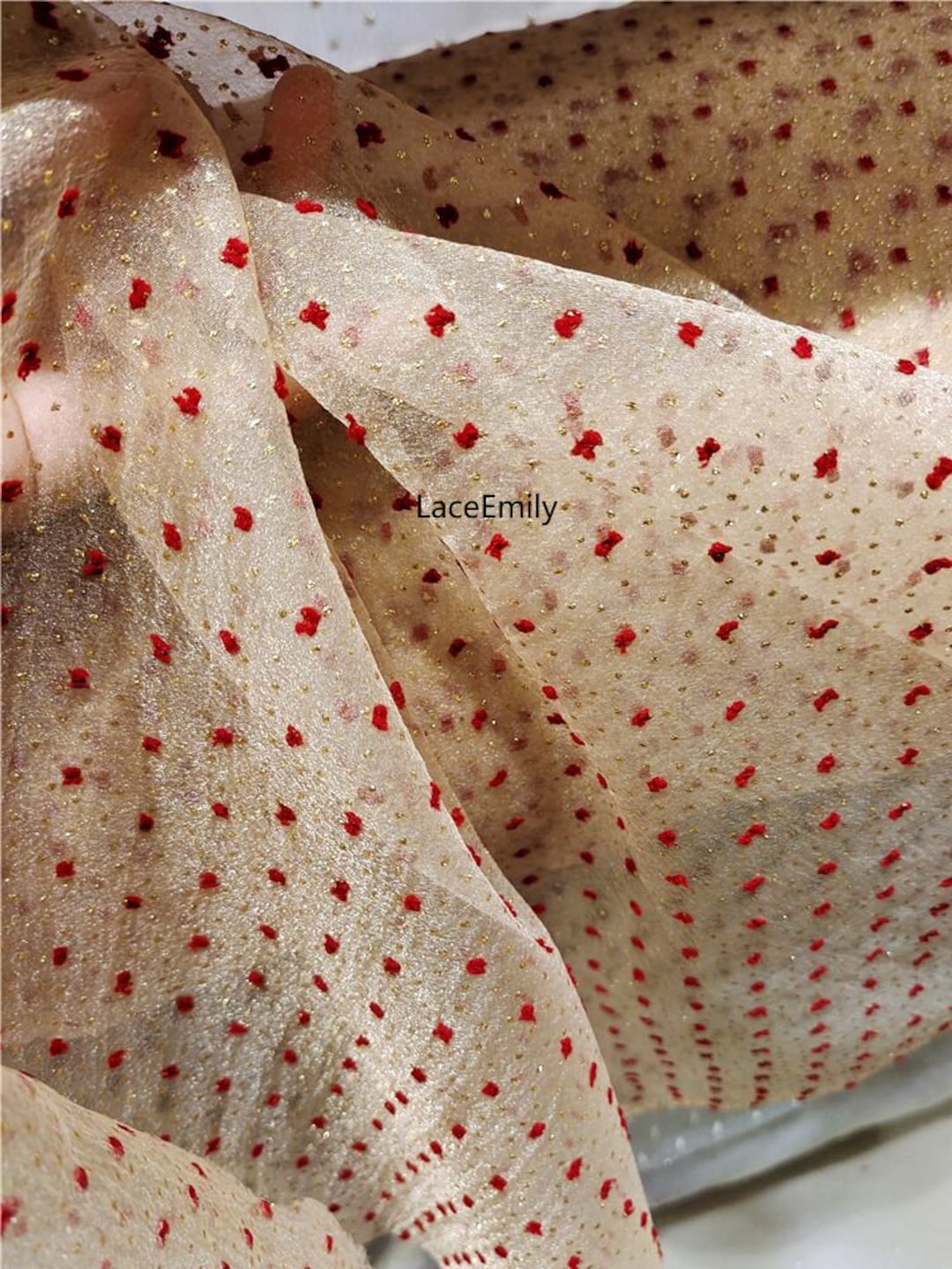 5 Colors Gold Glitter Red Dot Lace Fabric Gold Dot Champagne Tulle ...