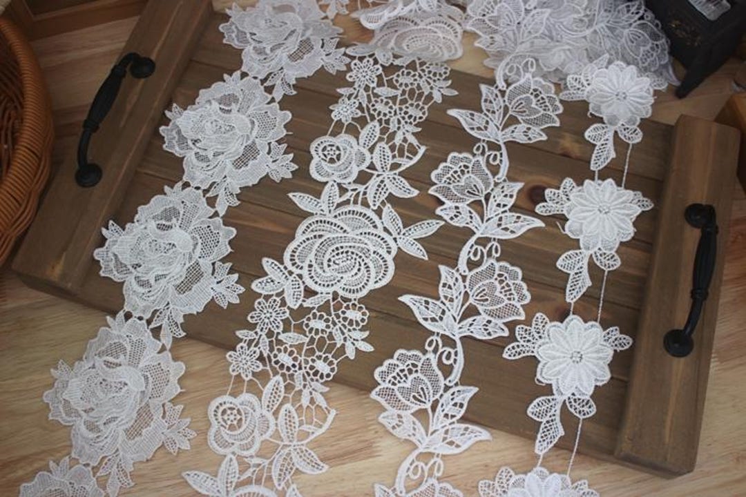 2 Yards 3D Flower Flower Trims ,floral Black Ivory Lace Trim for ...