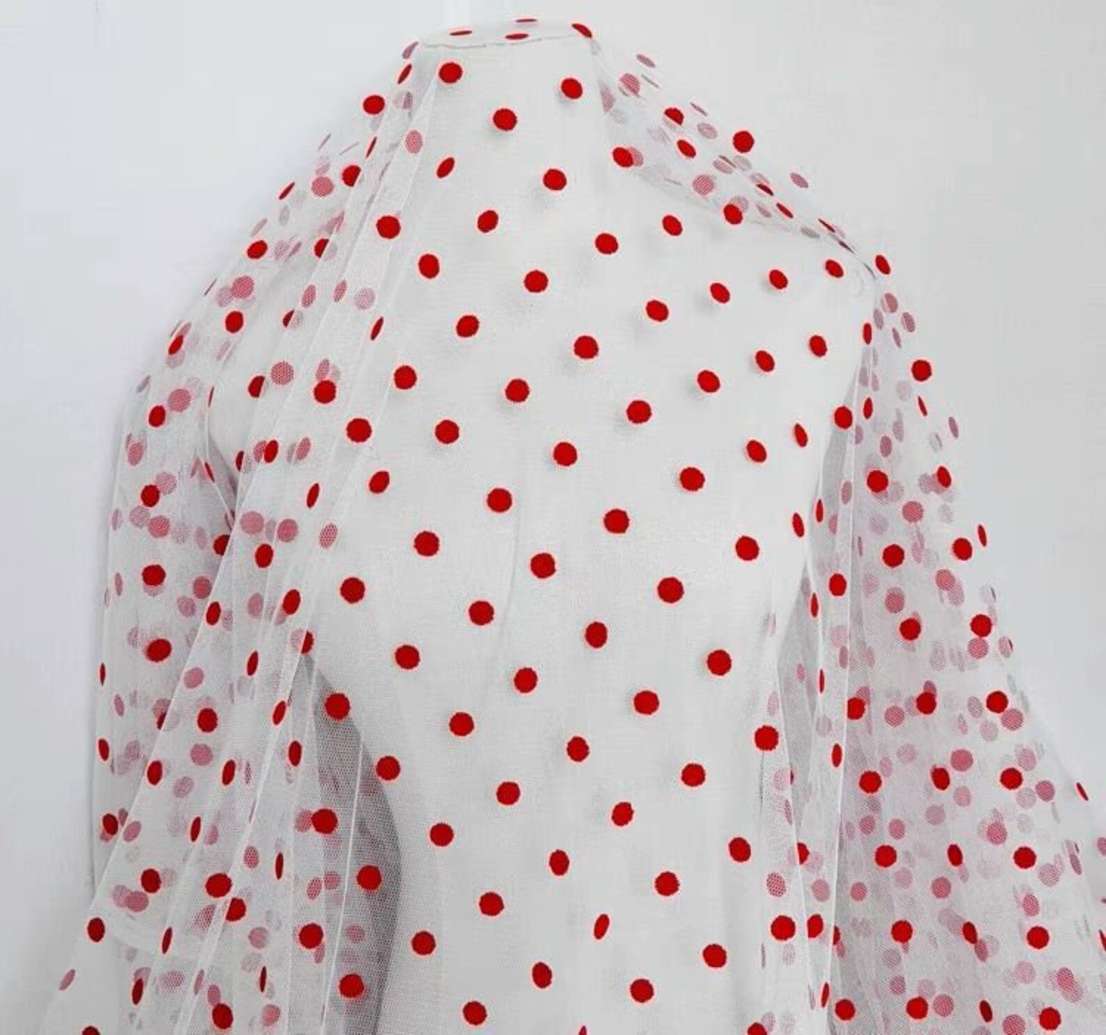 Red black flocking dot Lace fabric embroidery dot tulle lace | Etsy