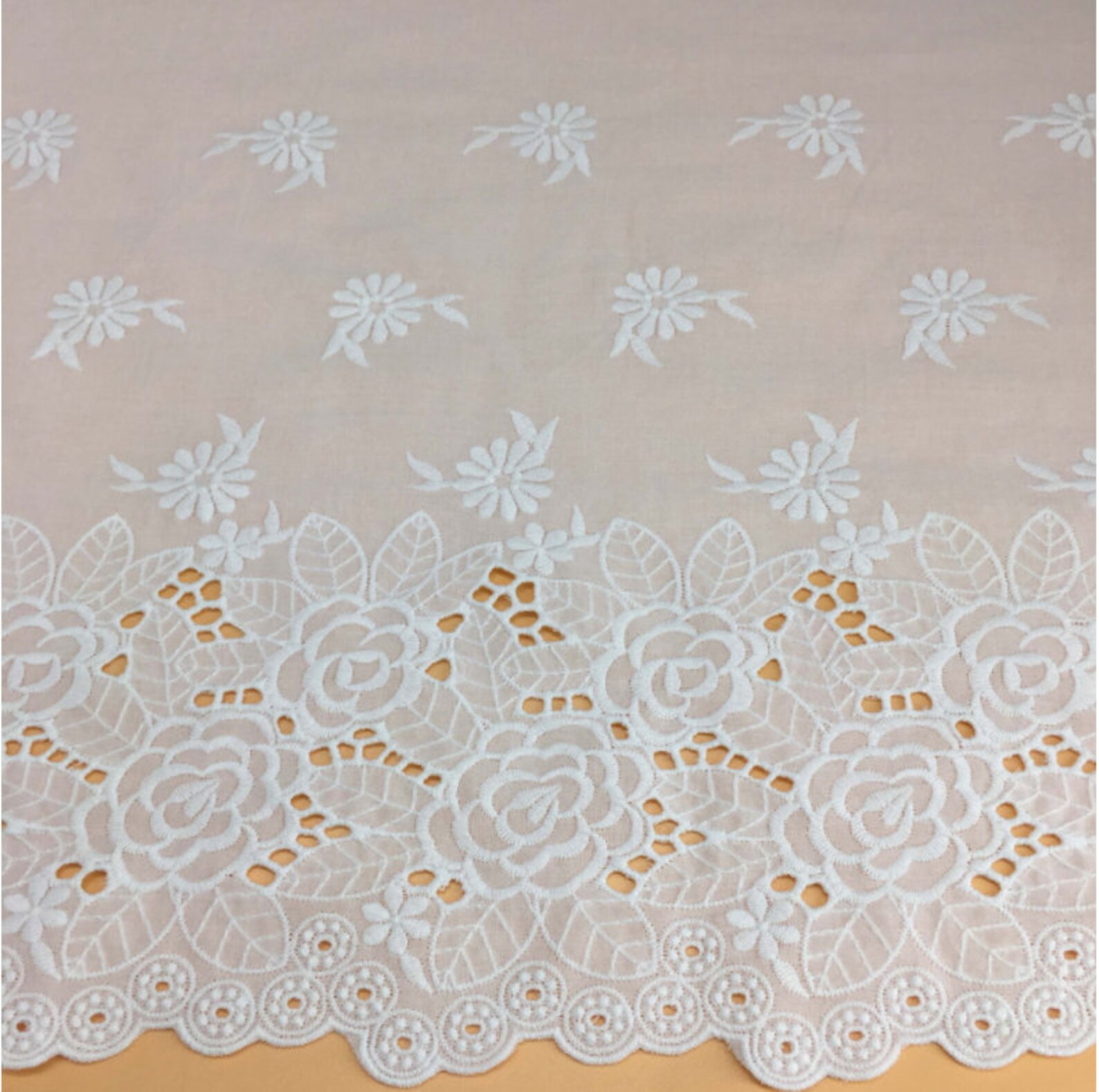 Flower Embroidery Cotton Fabric Floral Leaf Hollowed Cotton - Etsy