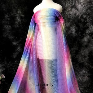 Rainbow Gradient Sequins Lace Fabric Colorful Sequin Tulle Fabric for ...
