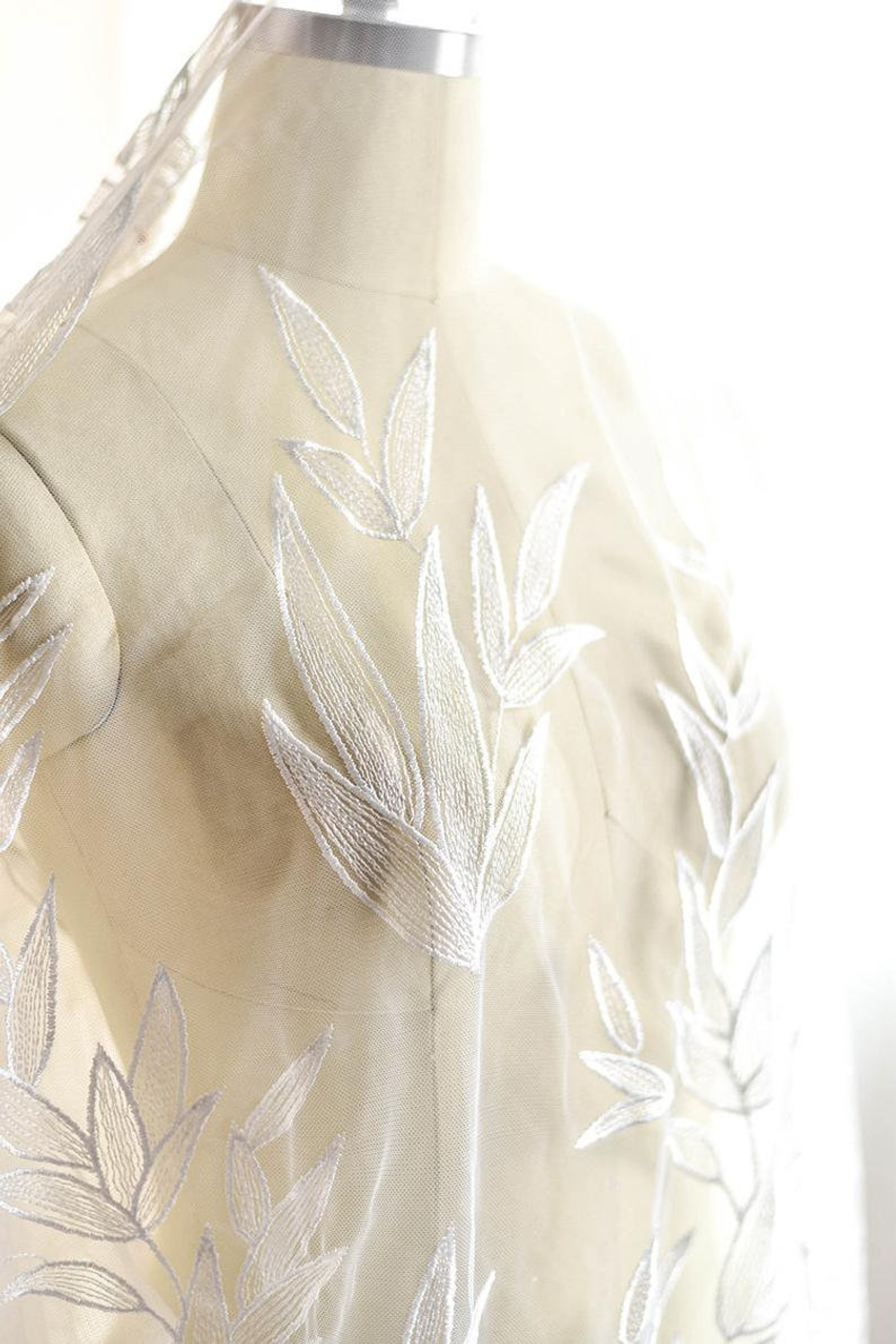 Bamboo Leaf Embroidery Lace Fabric Leaf Tulle Fabric for Girl Dress ...