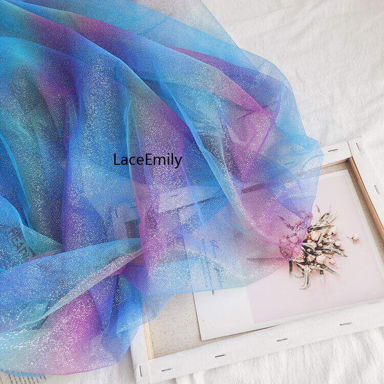 2 Colors Shiny Rainbow Gradient Lace Fabric Glitter Mesh Tulle Fabric ...
