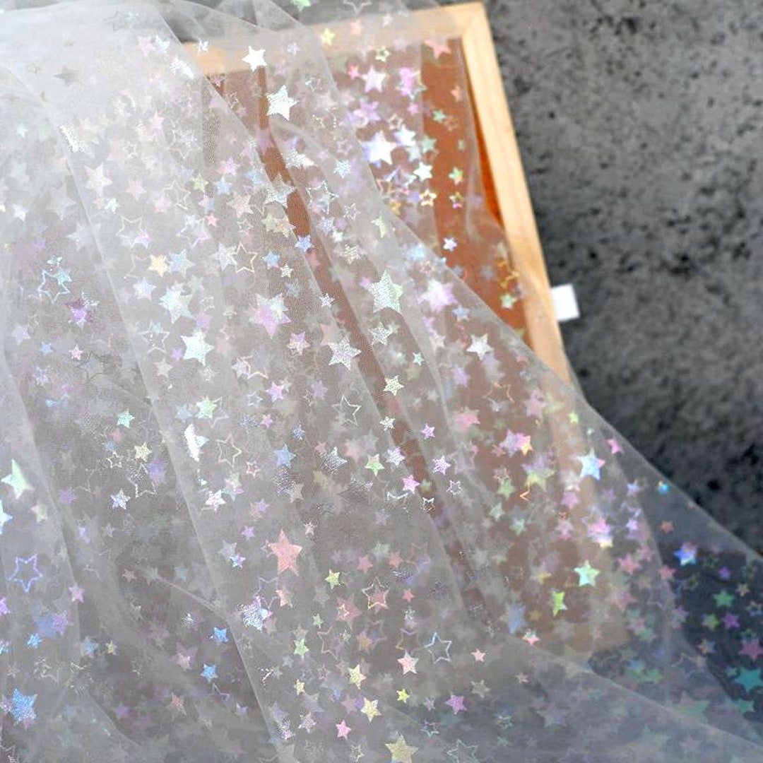4 Colors Glitter Print Star Lace Fabric Colored Stars Tulle Fabric for ...