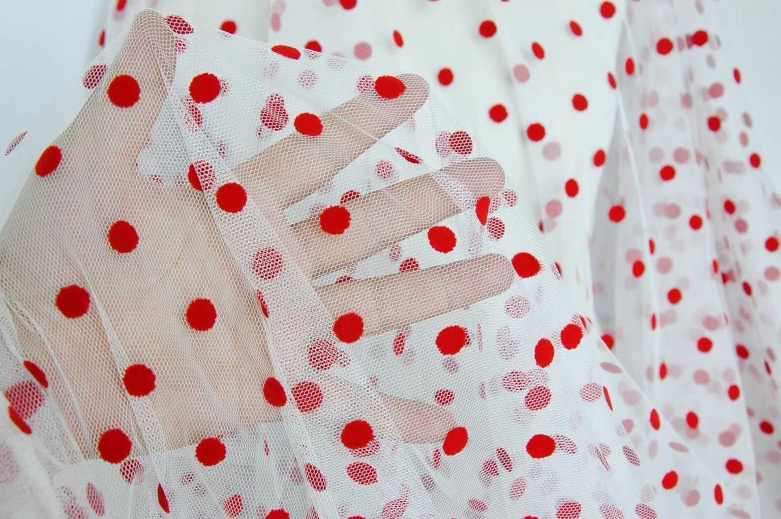 Red black flocking dot Lace fabric embroidery dot tulle lace | Etsy