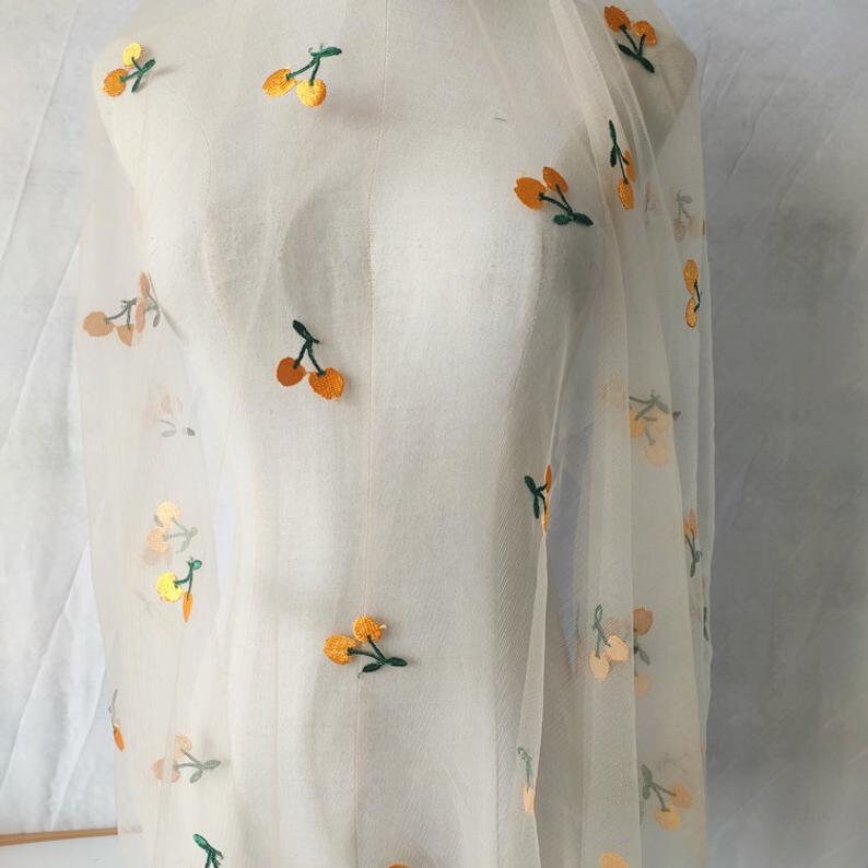 3 Color Lovely Cherry Embroidered Lace Fabric Cherry Soft | Etsy