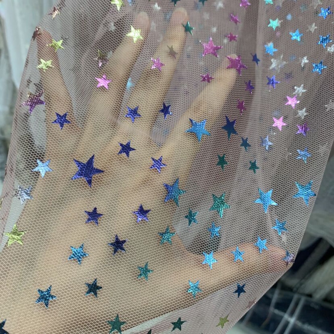 Colorful Star Lace Fabric Star Print Mesh Tulle Lace for Girl Dress ...