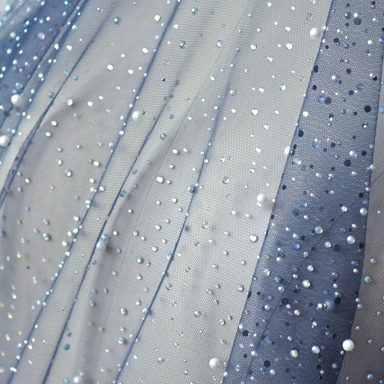 Colorful rhinestone pearl beaded lace fabric White Nude Tulle | Etsy