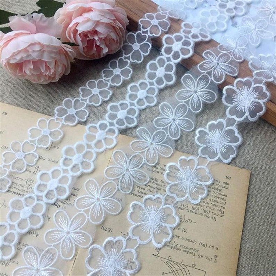 5 Yards White Organza Flowers Embroidery Alice Lace Trim, Flower ...