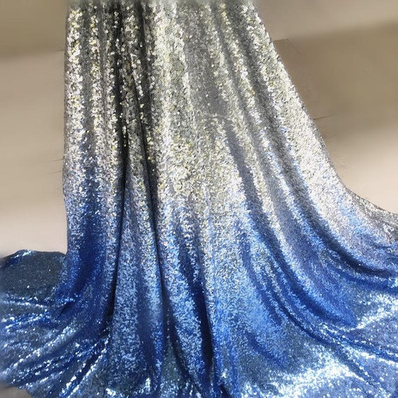 Blue silver Sequins gradient Lace Fabric Silver Ombre Tulle | Etsy