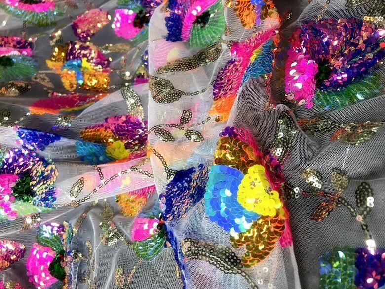 Colorful Sequins Flower Lace Fabric Sequin Embroidery Tulle | Etsy