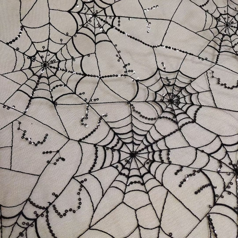 Black Spider Web Lace Fabric Black Sequin Embroidery Tulle Etsy